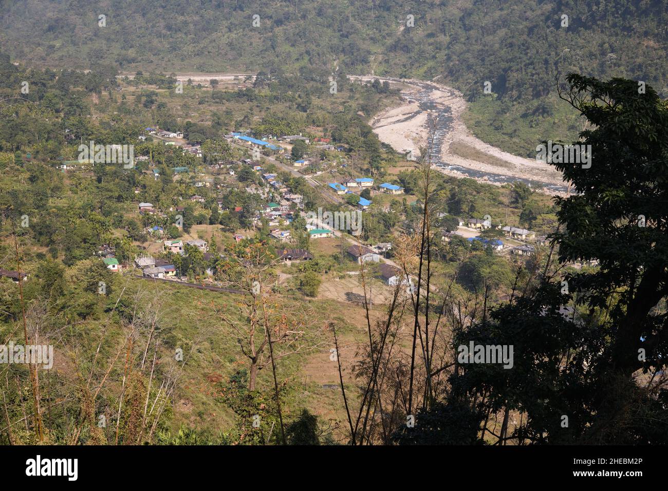 River Jaldhaka (India-Bhutan border) from Gairibas viewpoint on Khunia ...