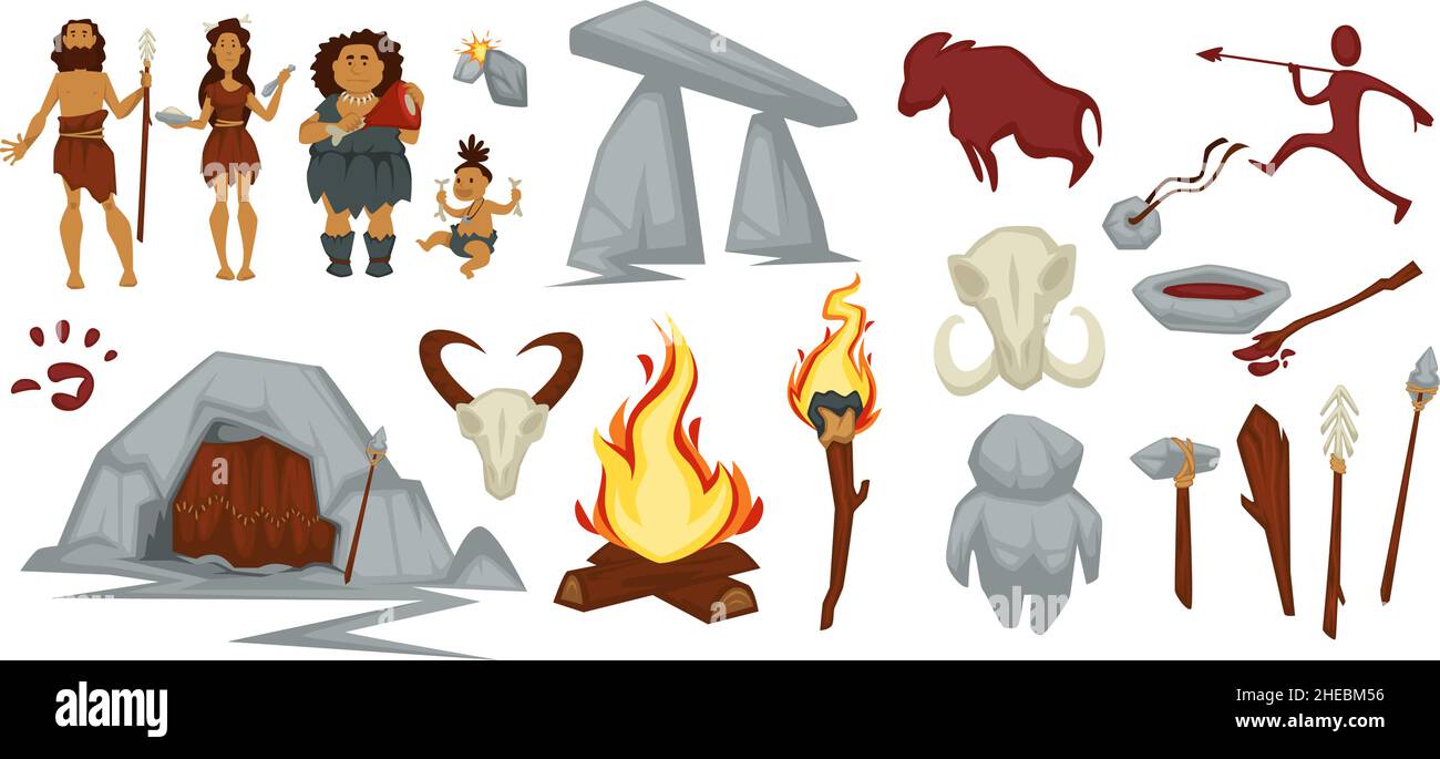 Cave people from stone age period culture vector Stock Vector Image ...