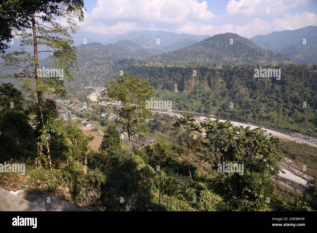 River Jaldhaka (India-Bhutan border) from Gairibas viewpoint on Khunia ...