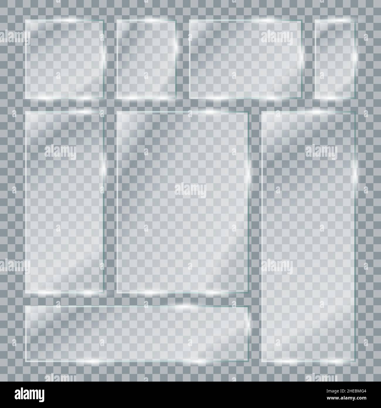 Transparent glass plates set. Realistic transparent glass window in ...