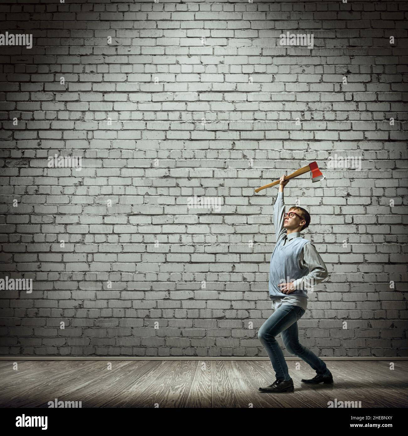 Boy holding hammer Stock Photo - Alamy