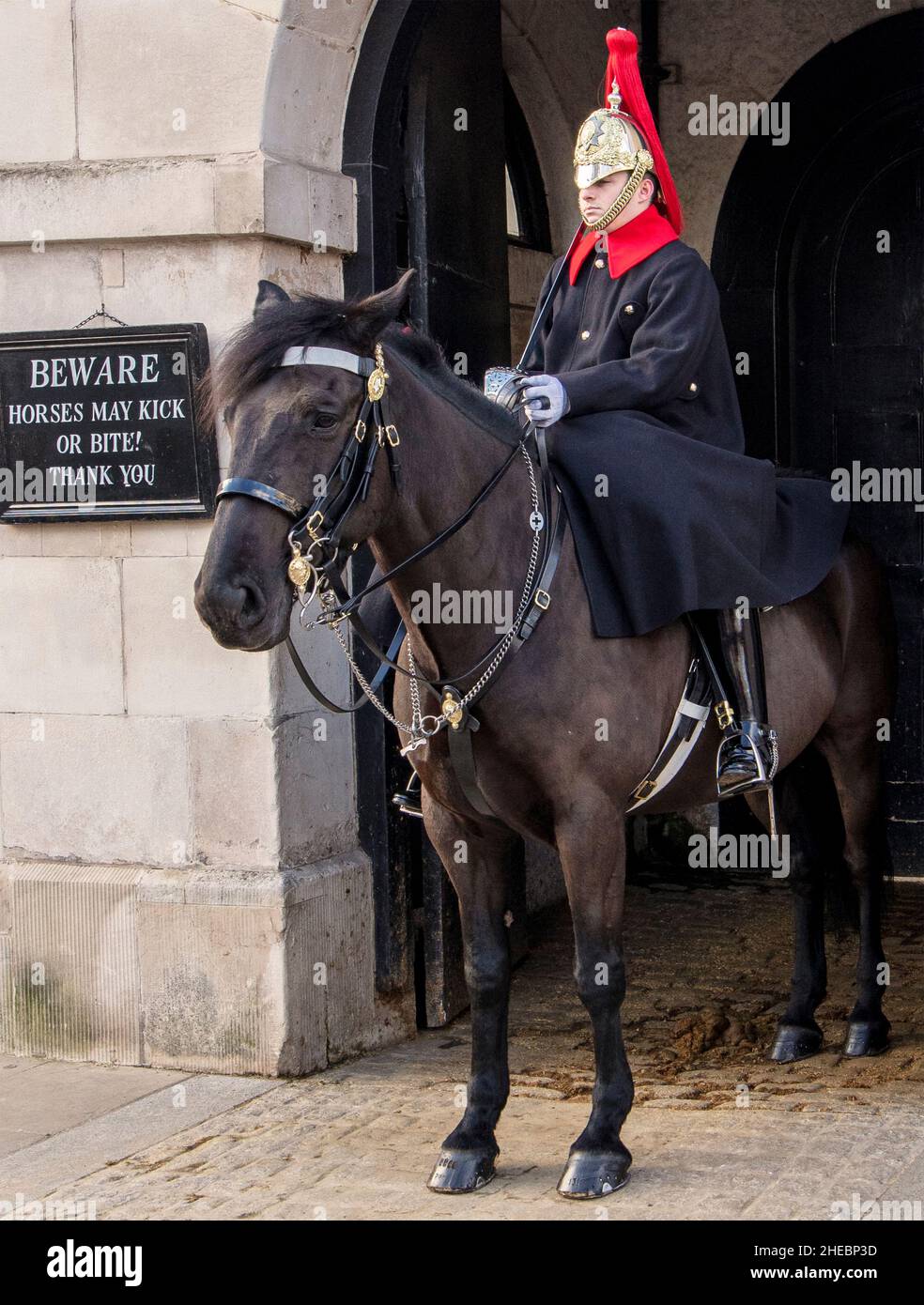 Mounted Household Cavalry Mounted Regiment (HCMR) (Life Guards) sentry ...
