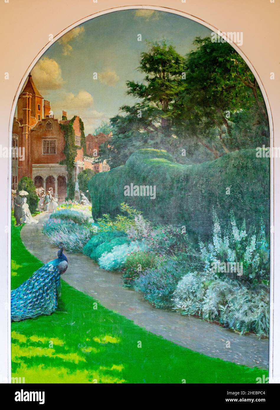 Mural in colonnade, Holland Park garden, Kensington London; painted by Mao Wenbiao in 1995 ...