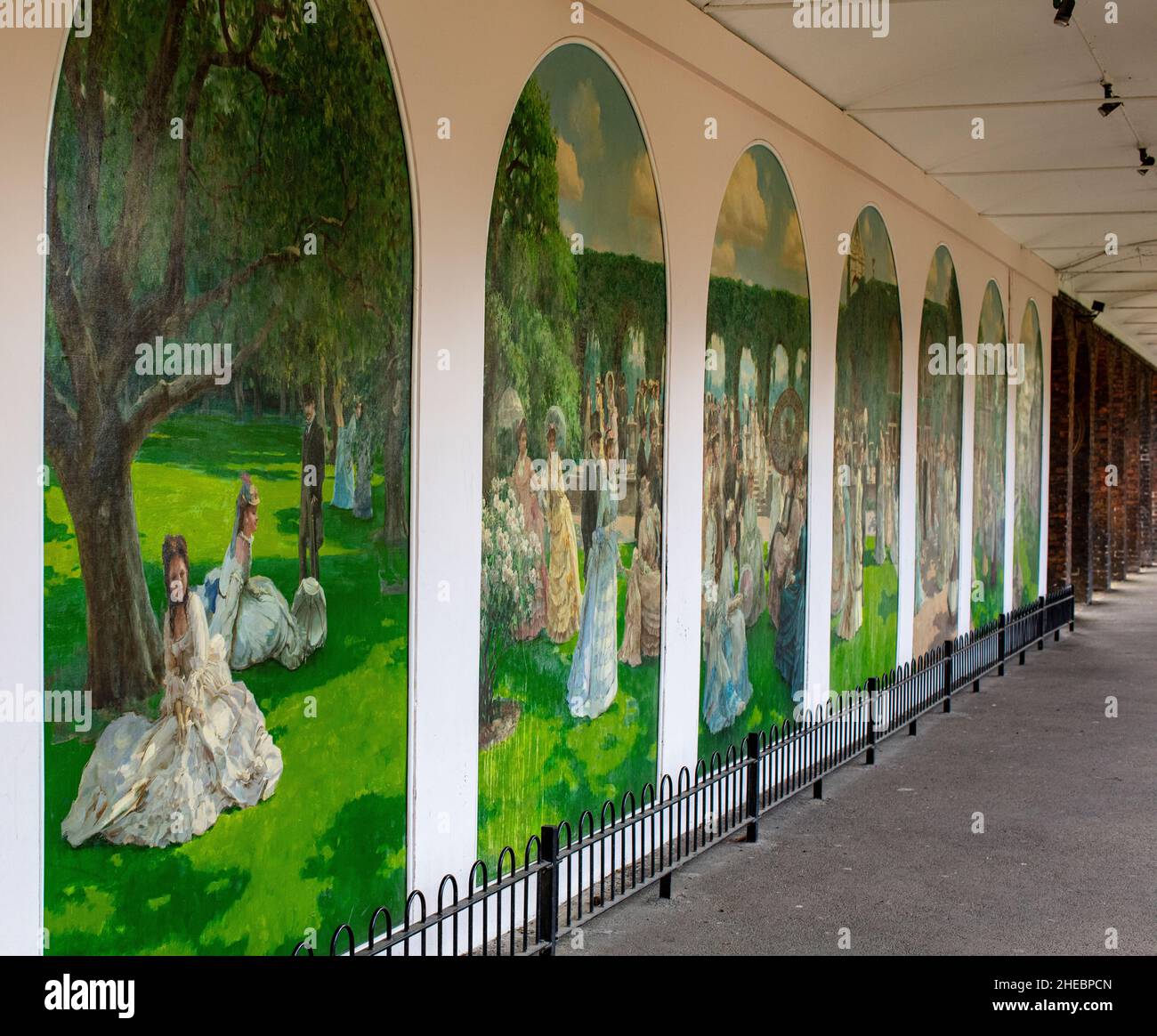 Mural in colonnade, Holland Park garden, Kensington London; painted by Mao Wenbiao in 1995 ...