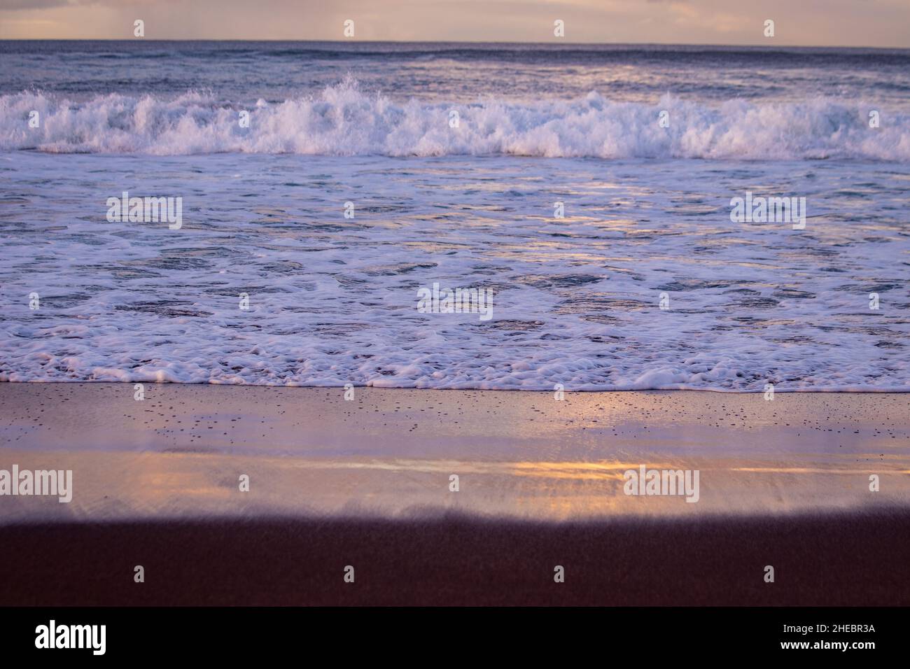 Waves in the Atlantic ocean, before sunset, colorful sky, Azores travel ...