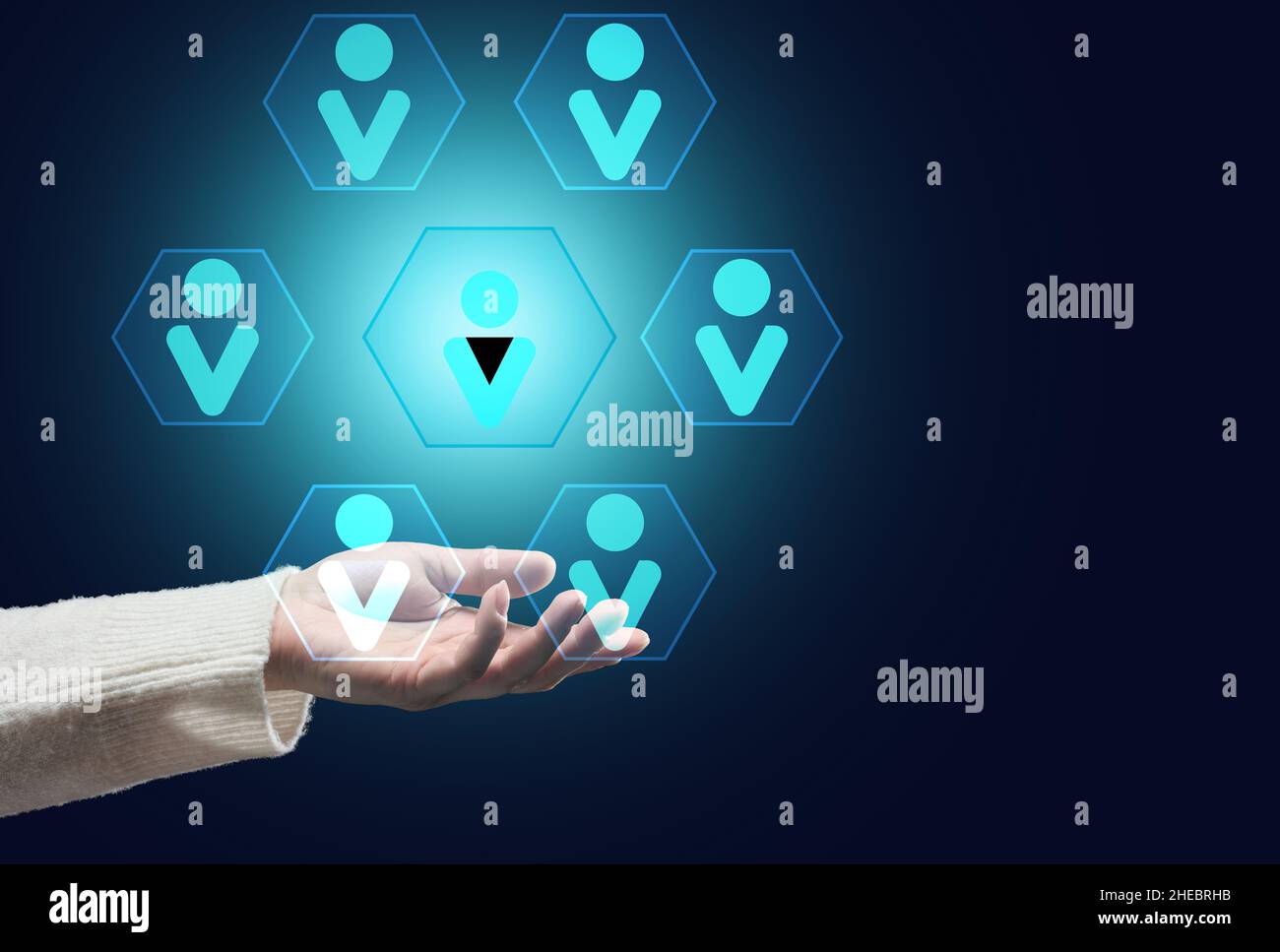 female hand on a dark background and the hierarchical structure of the ...