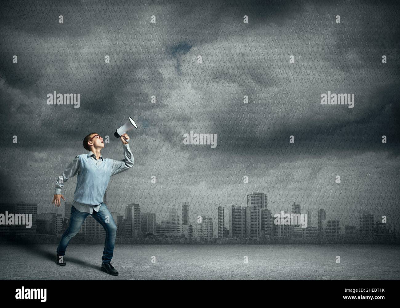 Boy with megaphone Stock Photo - Alamy