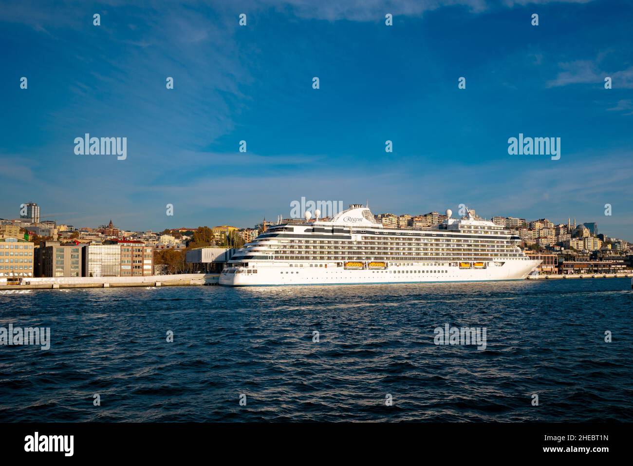 Cruise ship in Istanbul. A cruise ship in Galataport from a ferry ...