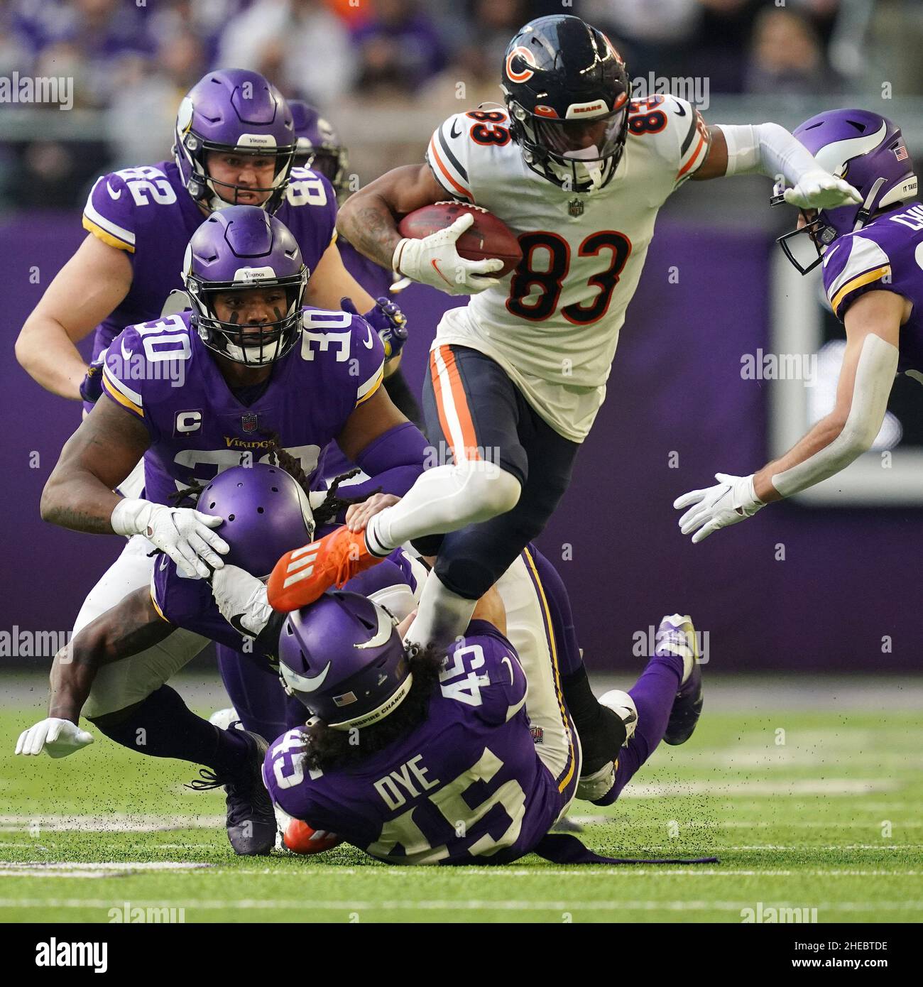 Minnesota Vikings linebacker Troy Dye (45) got his arms around the ...