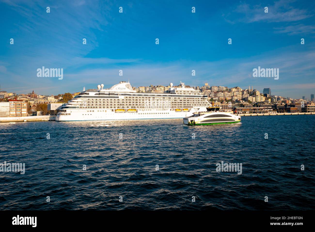 Cruise ship in Istanbul. A cruise ship in Galataport from a ferry ...