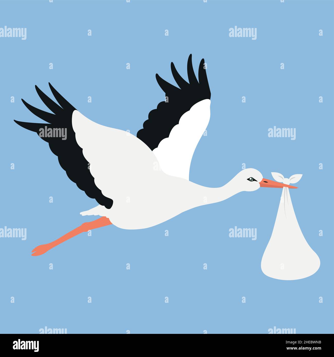 cartoon stork with newborn baby in a bag vector Stock Vector Image ...