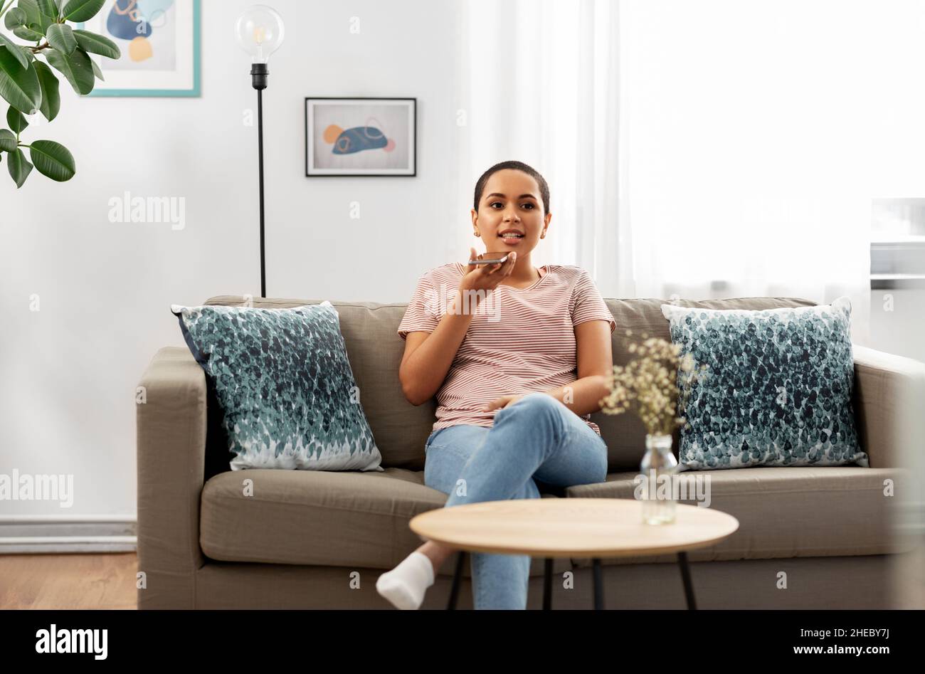 African american woman recording online hi-res stock photography and ...