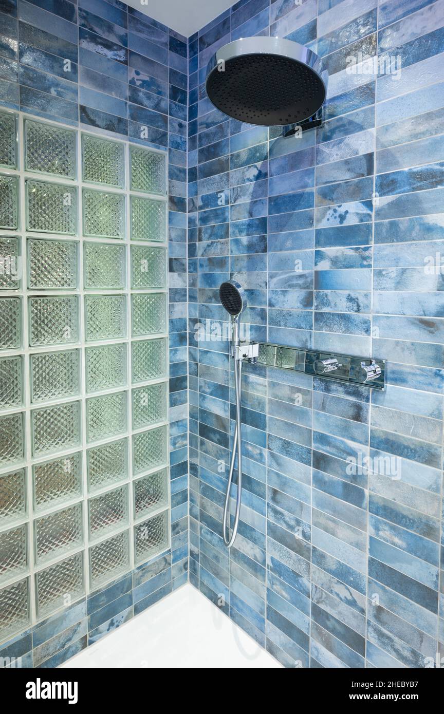 Colored Glass Block Shower Wall