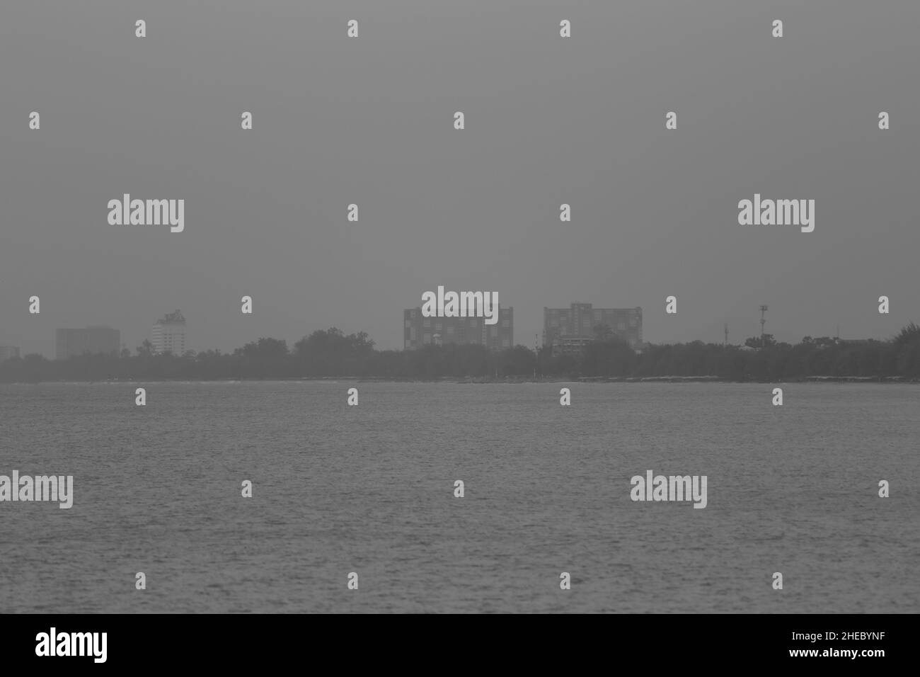 Morning fog due to dust PM 2.5, Coastal areas on calm days Stock Photo ...