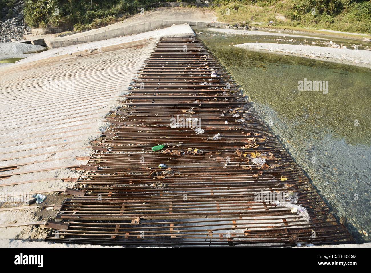 Gravel separating grid of Neora dam across river Neora in Kalingpong ...