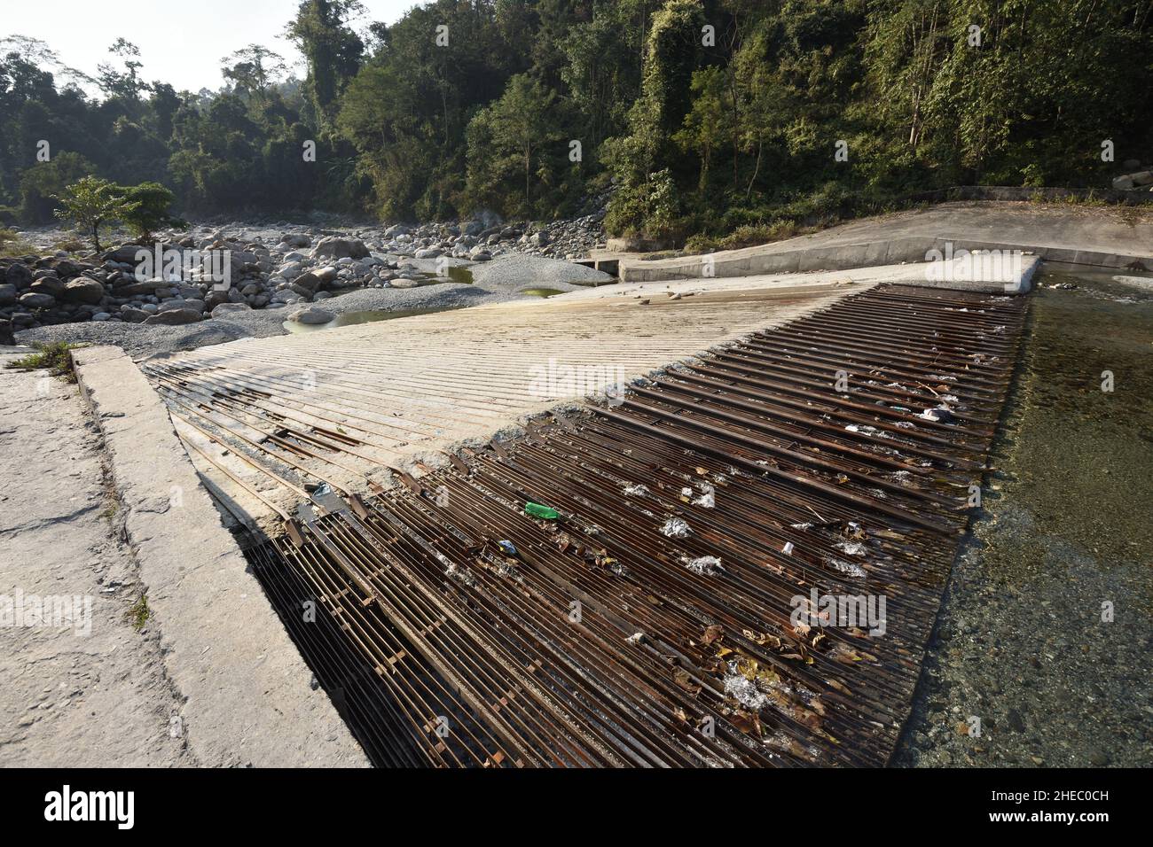 Gravel separating grid of Neora dam across river Neora in Kalingpong ...
