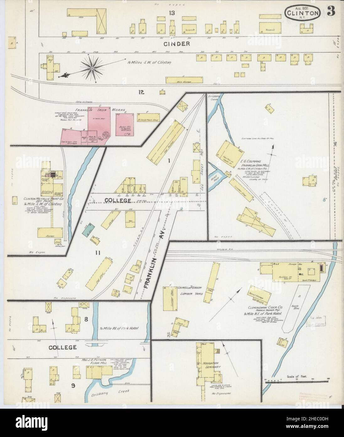 Sanborn Fire Insurance Map from Clinton, Oneida County, New York Stock ...