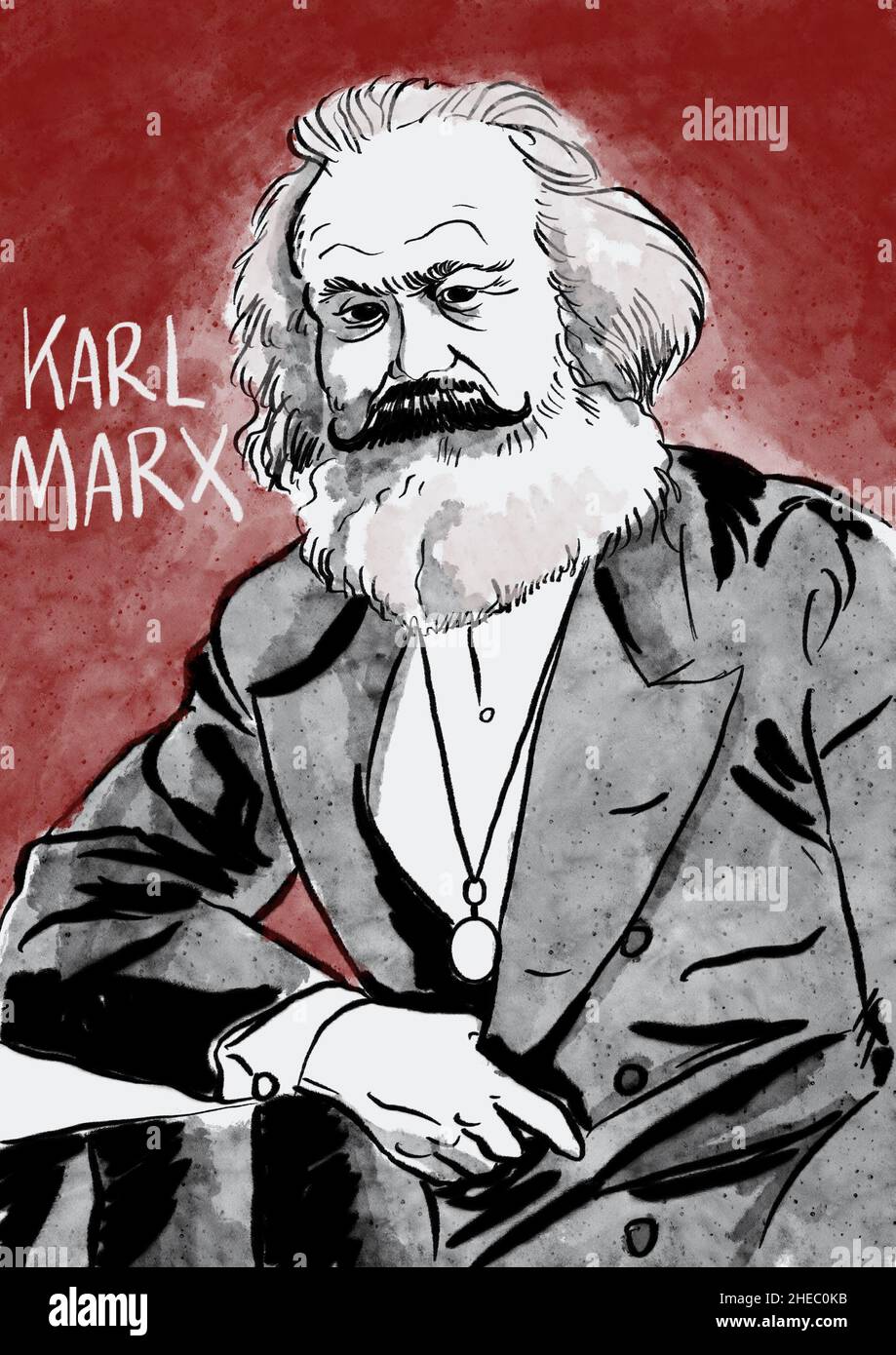 karl marx hand drawn portrait Stock Photo - Alamy