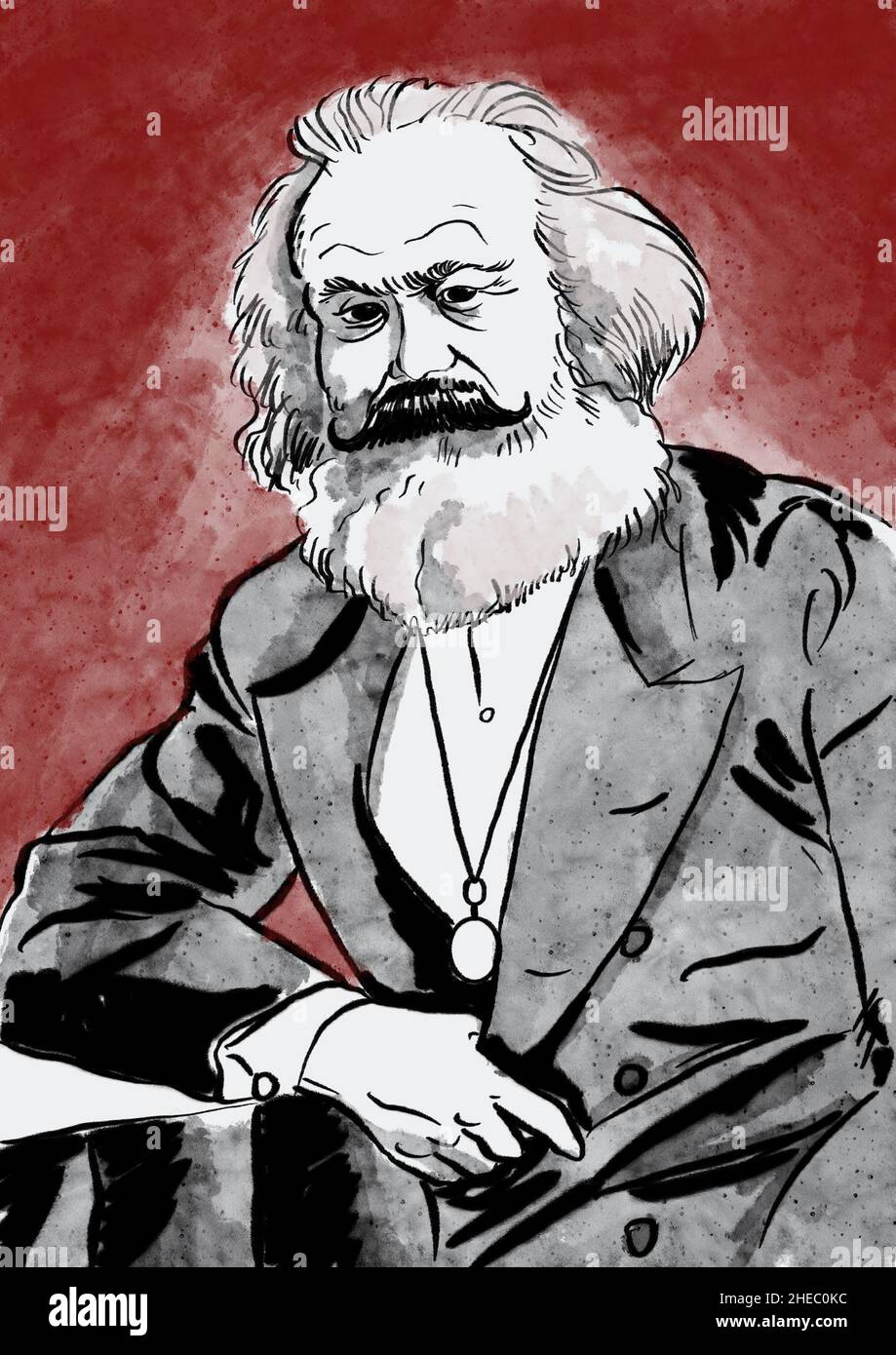 karl marx hand drawn portrait Stock Photo - Alamy