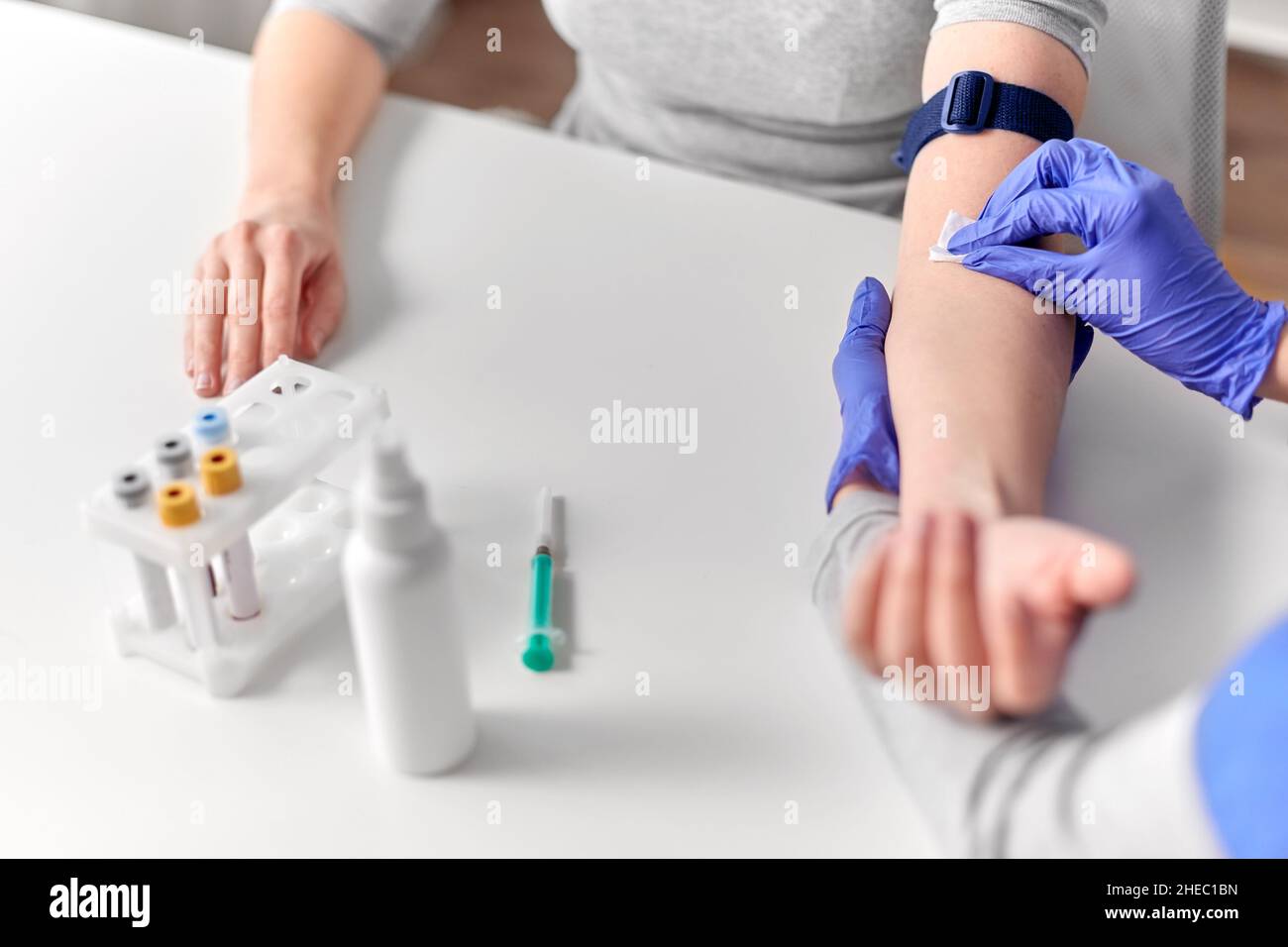 doctor and patient preparing for blood test Stock Photo - Alamy