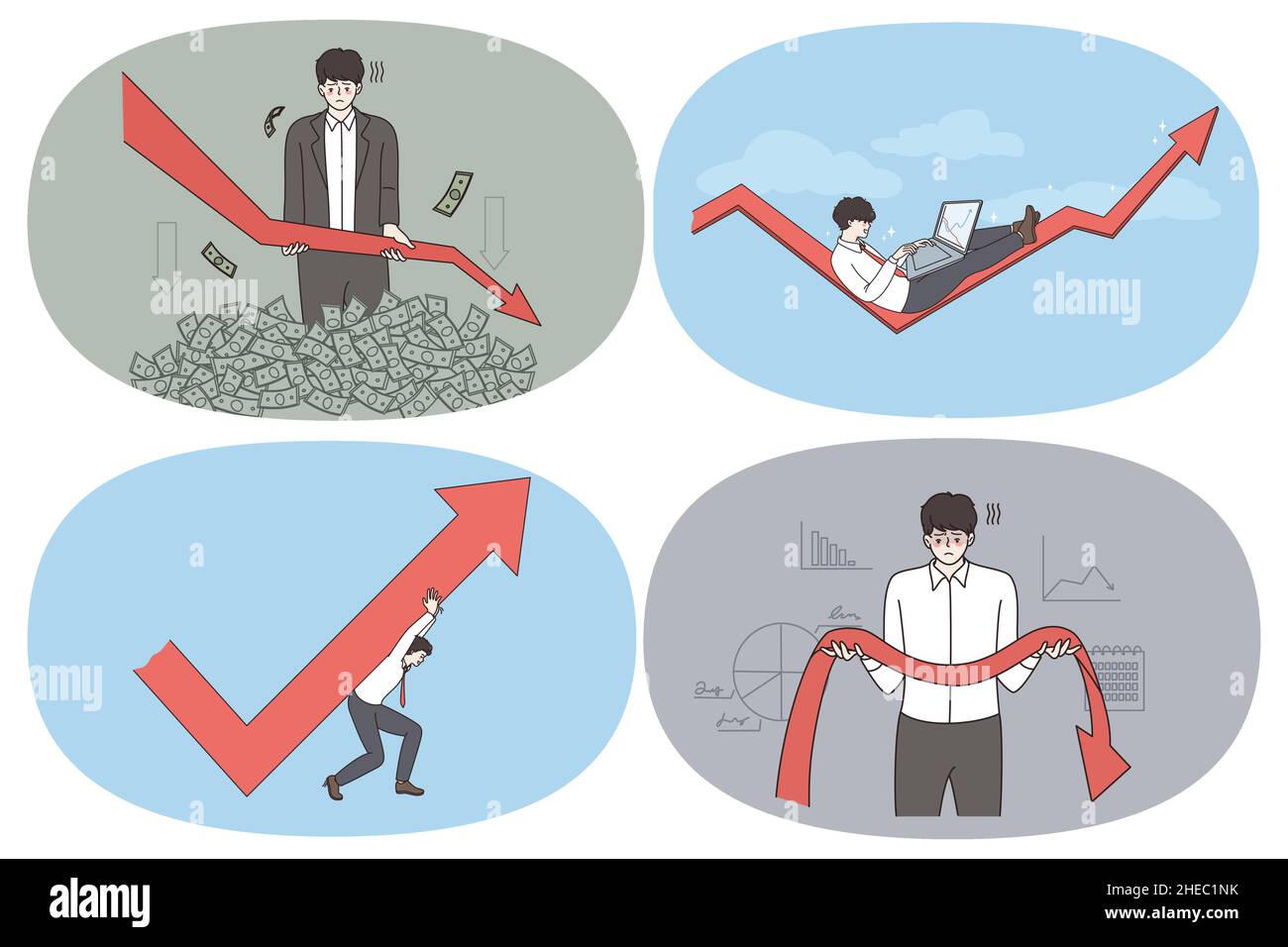 Business development and crisis concept. Set of businessmen losing ...