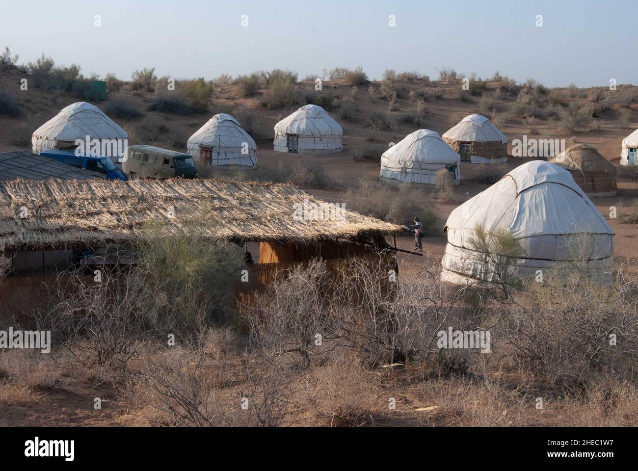 Uzbekistan, yurt camp in desert Stock Photo - Alamy