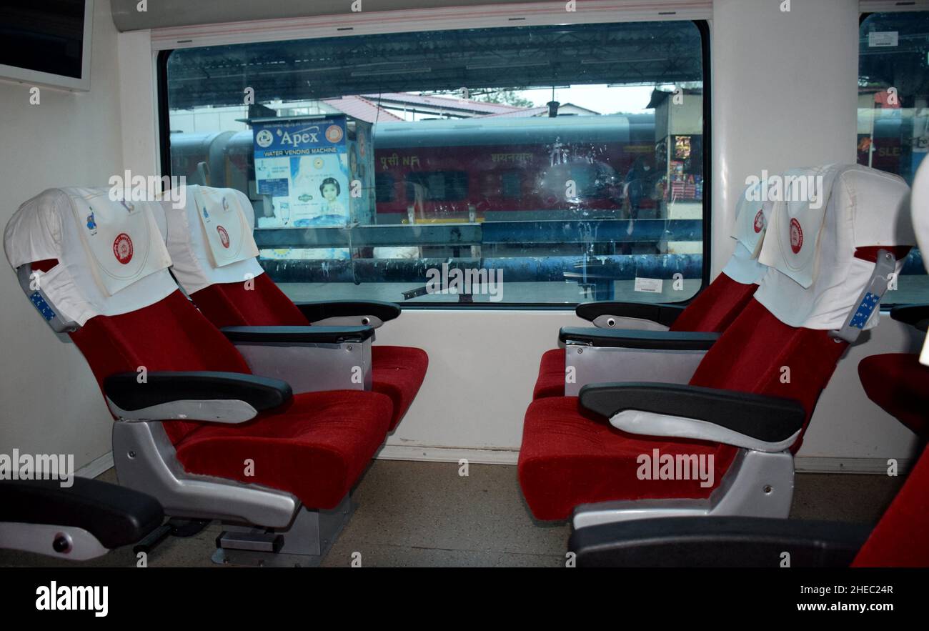 The comfortable seats of Indian railways Vistadome Coach Stock Photo ...