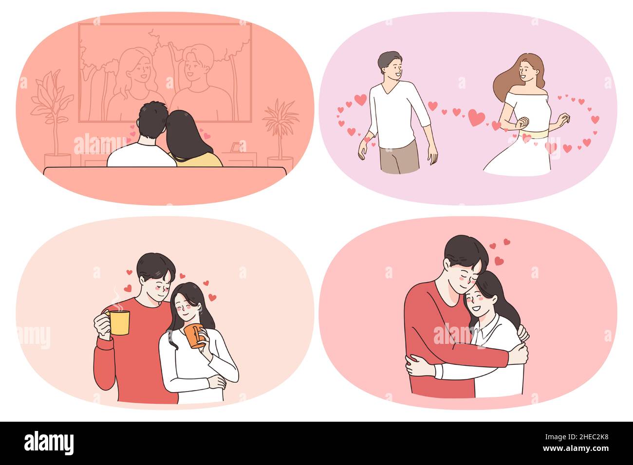 Happiness and weekend of couple concept. Set of young happy couples ...