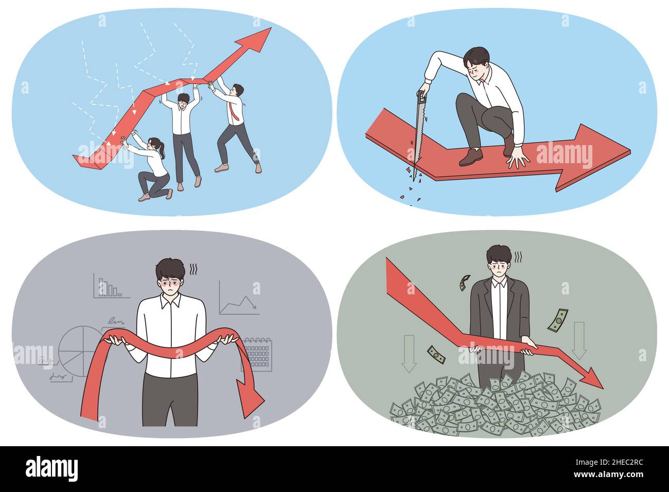 Business risks, teamwork and strategy concept. Set of young businessmen ...