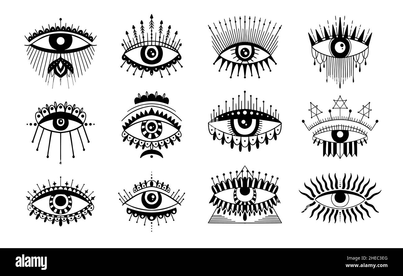 Evil Seeing Eye Symbol Set Occult Mystic Emblem Graphic Design Tattoo