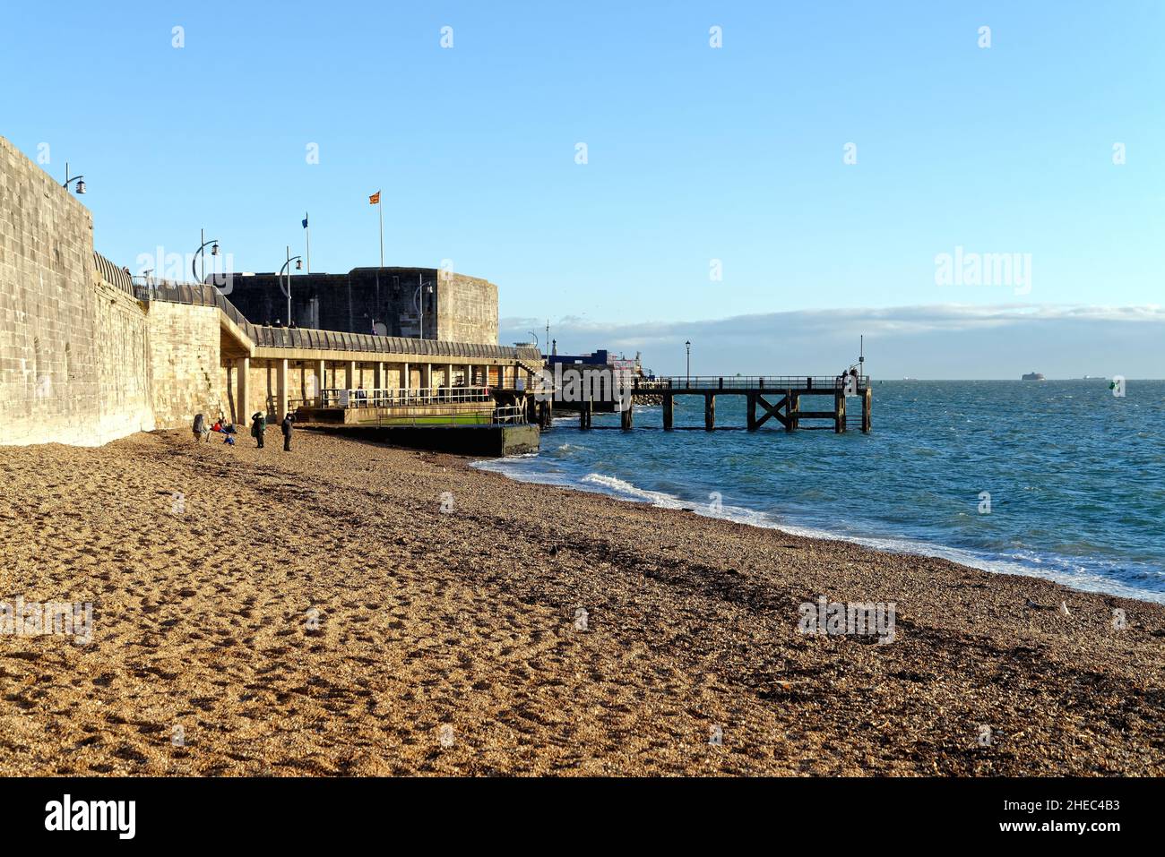 The beach and old seawall fortifications in historic Portsmouth ...