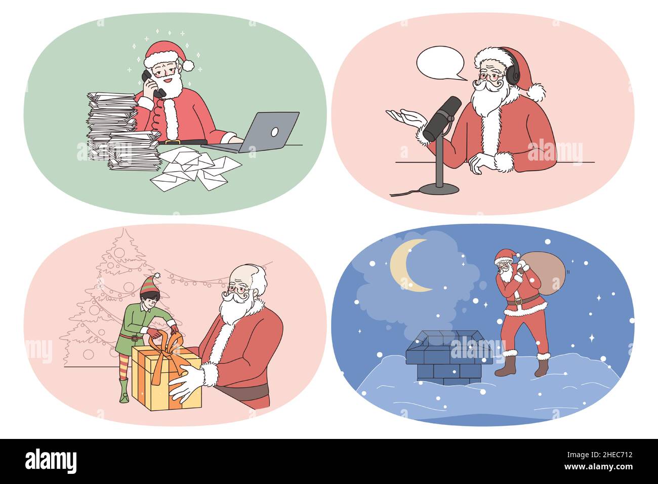 Santa Claus and Christmas concept. Set of Santa wearing traditional red ...