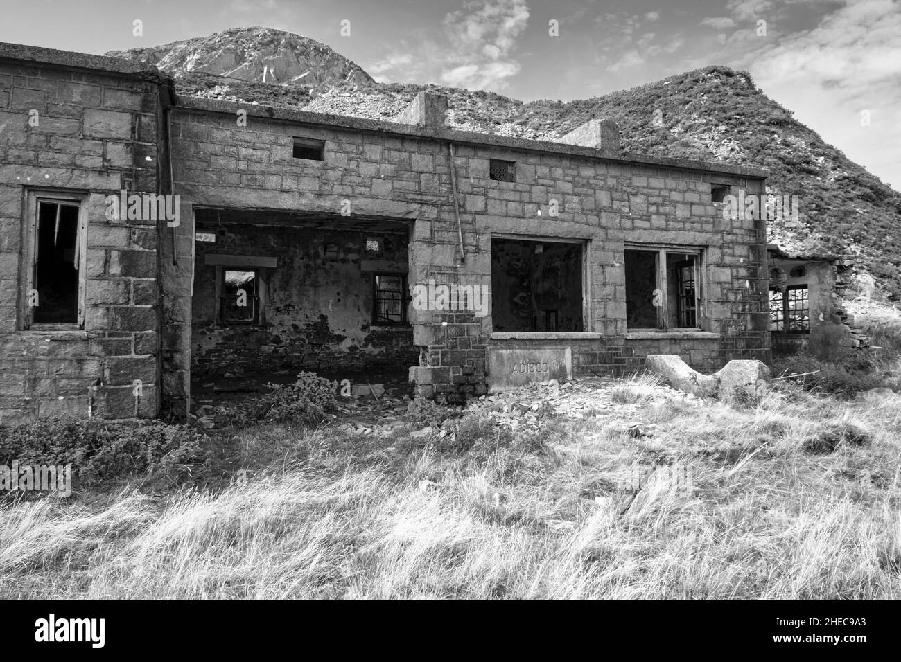 A derelict stone quarry building on Yr Eifl above Trefor, North Wales ...