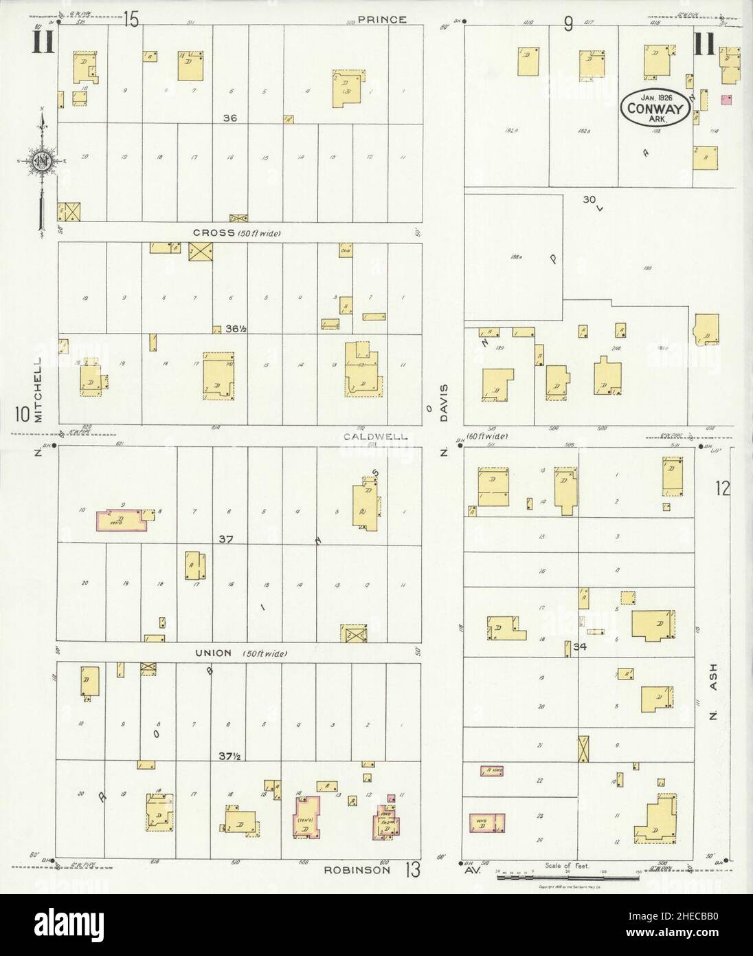 Sanborn Fire Insurance Map from Conway, Faulkner County, Arkansas Stock ...
