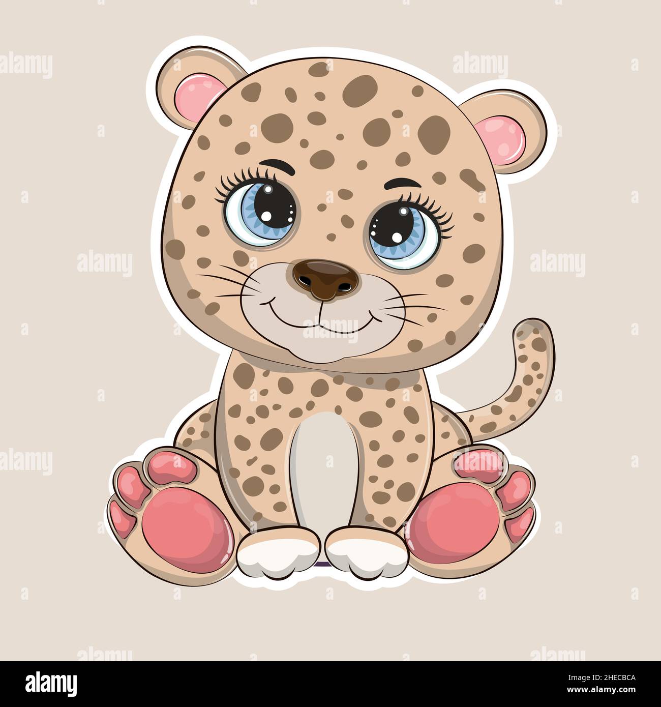 Cute cheerful cartoon leopard on a light background Stock Vector Image ...