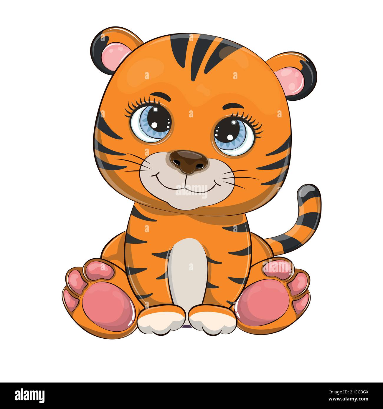 Cute cheerful cartoon tiger on a light background Stock Vector Image ...
