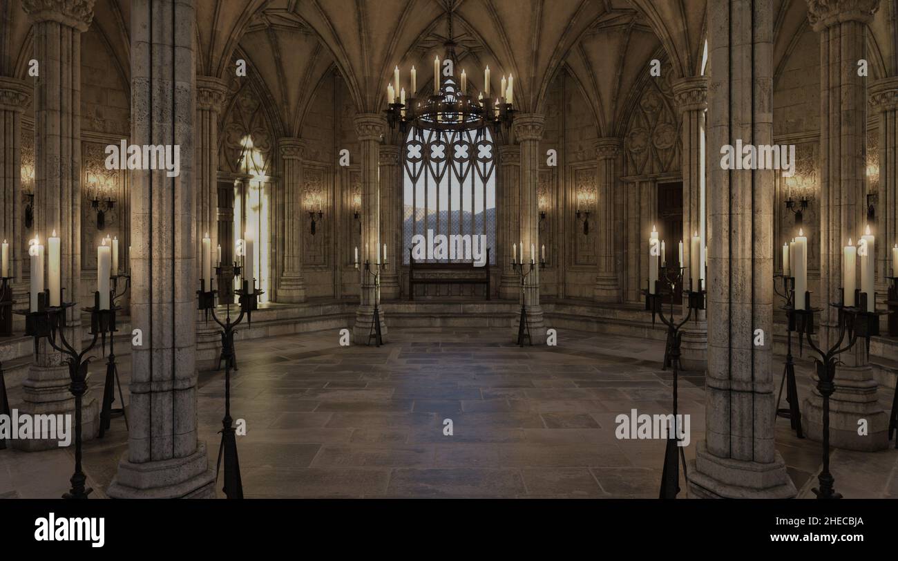 3D illustration fantasy medieval temple in the castle Stock Photo - Alamy