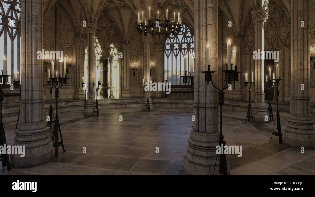 3D illustration fantasy medieval temple in the castle Stock Photo - Alamy