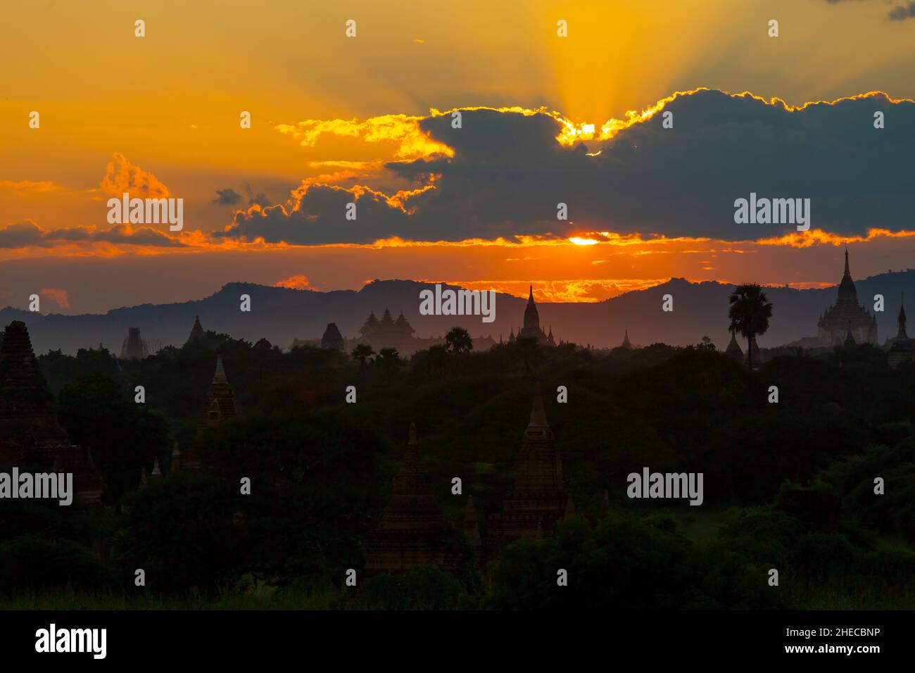 group of ancient pagodas in Bagan at the sunset, myanmar Stock Photo ...