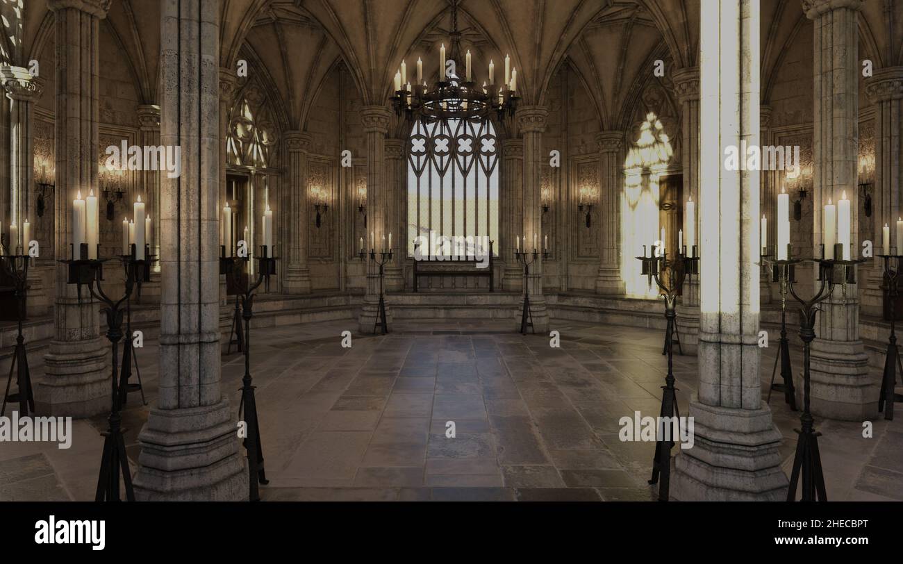 3D illustration fantasy medieval temple in the castle Stock Photo - Alamy