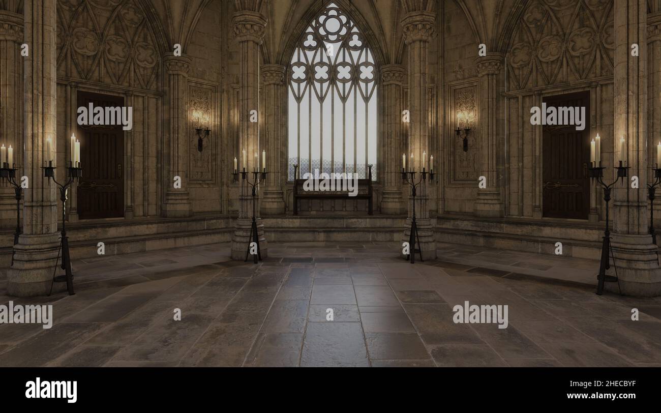 3D illustration fantasy medieval temple in the castle Stock Photo - Alamy