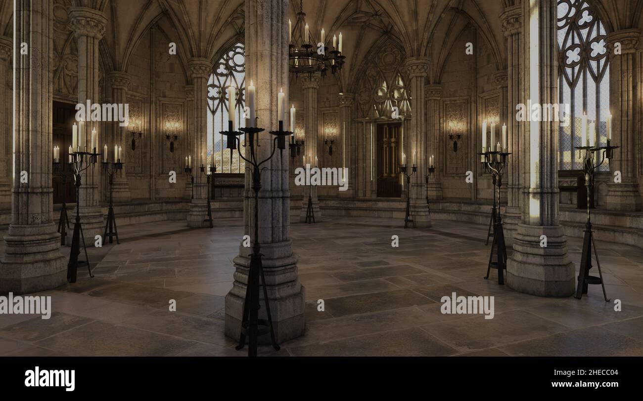 3D illustration fantasy medieval temple in the castle Stock Photo - Alamy