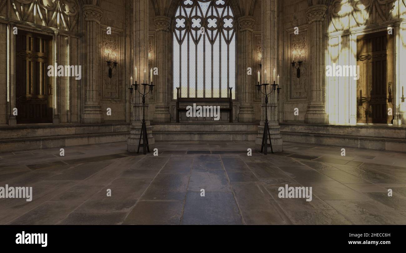 3D illustration fantasy medieval temple in the castle Stock Photo - Alamy