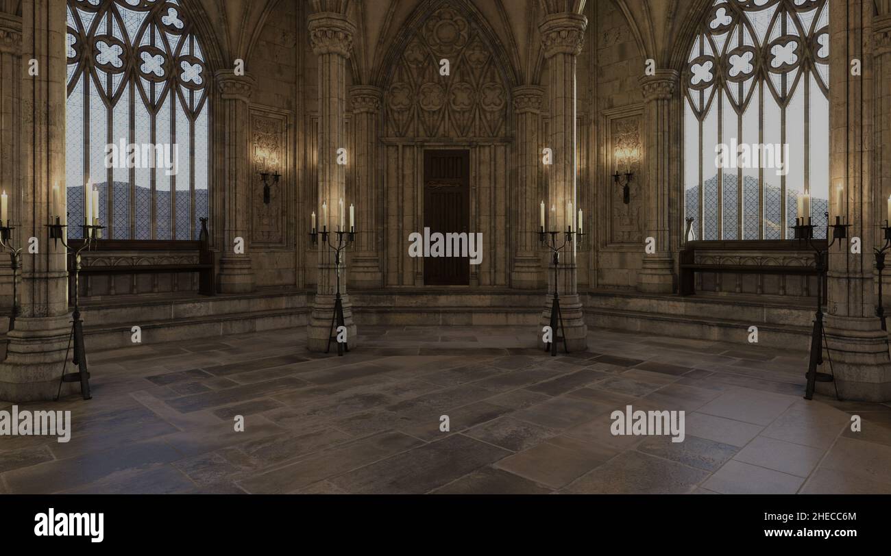 3D illustration fantasy medieval temple in the castle Stock Photo - Alamy