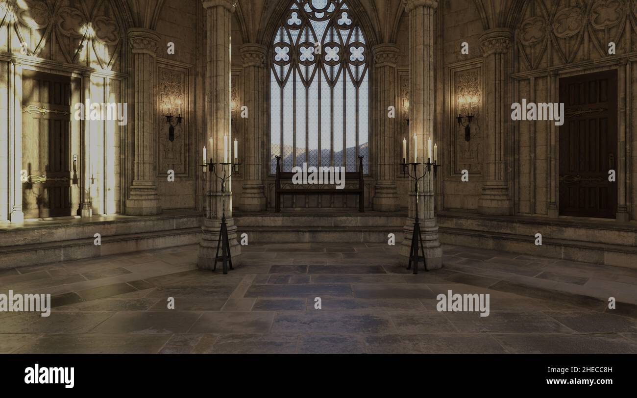 3D illustration fantasy medieval temple in the castle Stock Photo - Alamy