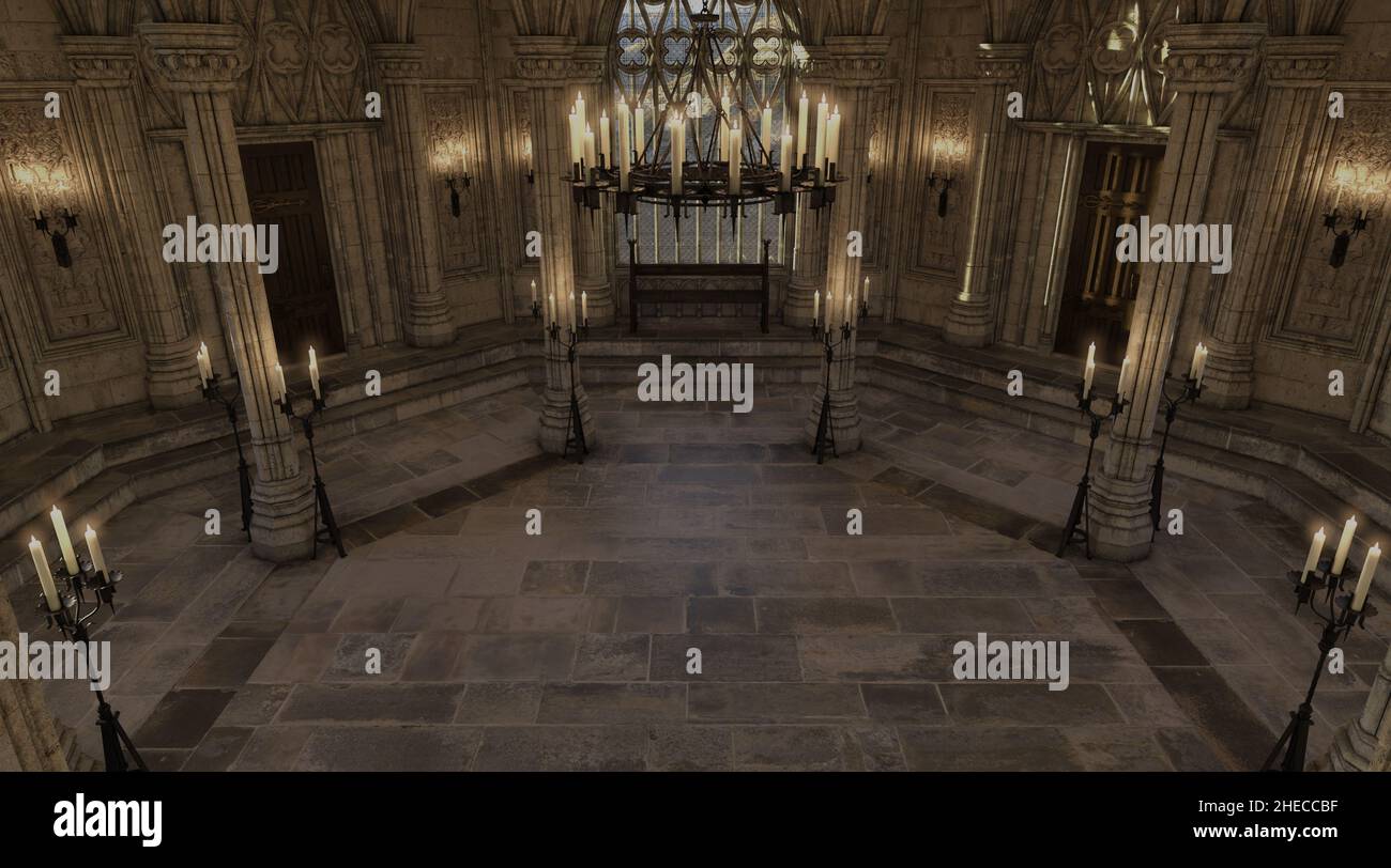 3D illustration fantasy medieval temple in the castle Stock Photo - Alamy