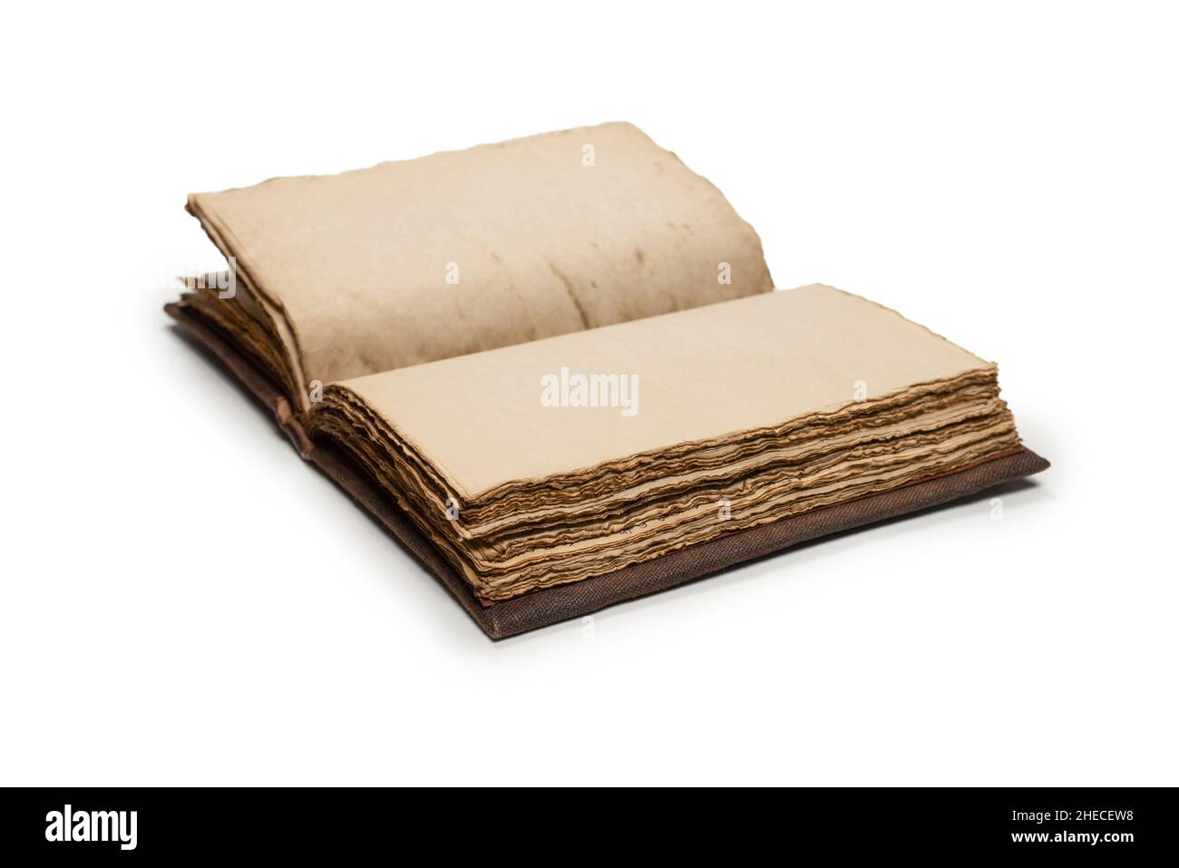 An open empty old notebook isolated on a white background. Copy space ...