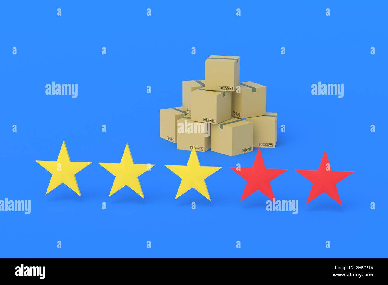 Cardboard box near five stars. Transport company rating. Negative ...