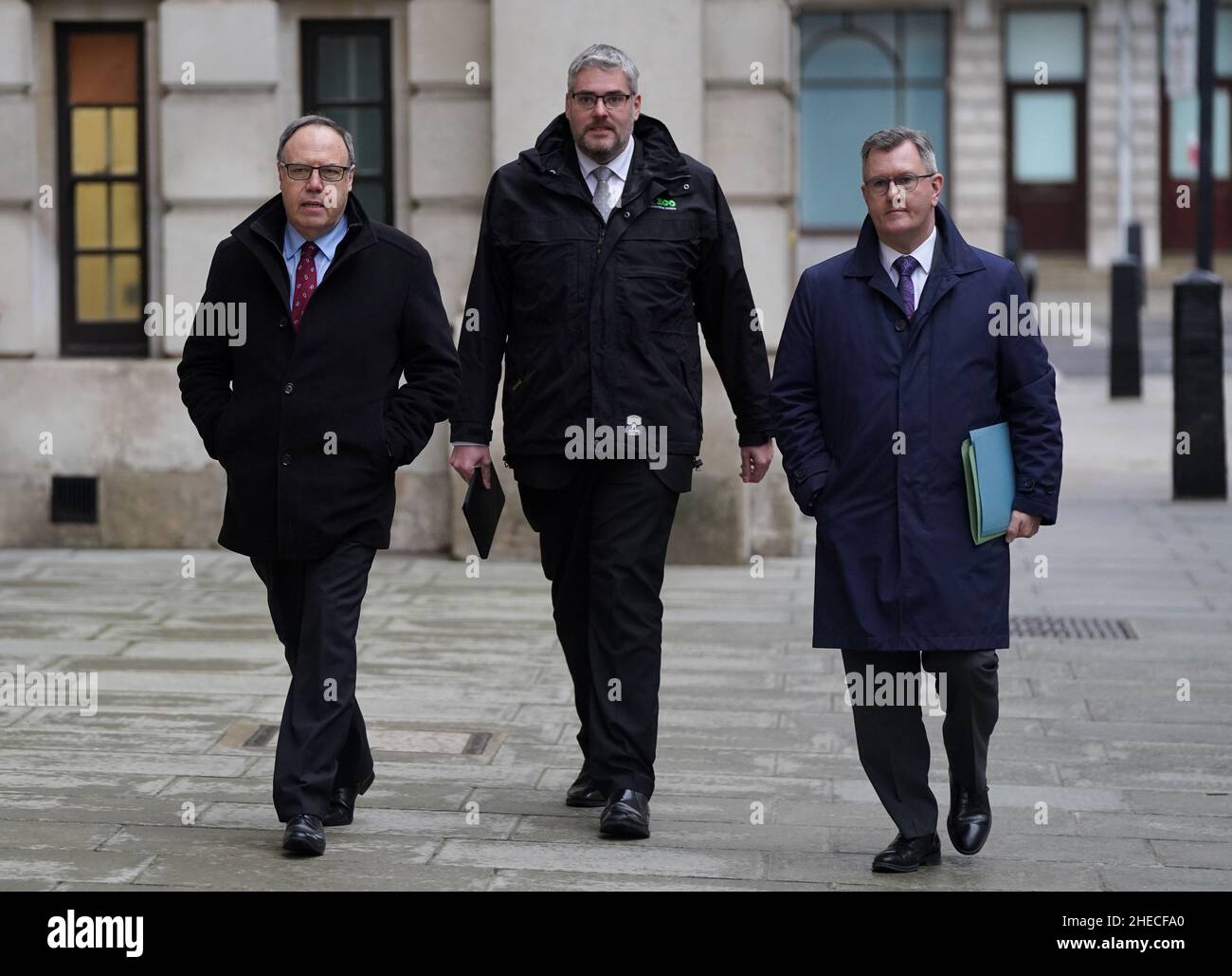 (left to right) Lord Dodds of Duncairn, East Belfast MP Gavin Robinson ...