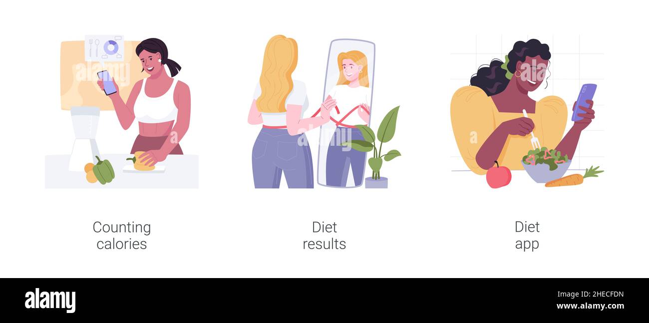 Weight loss program isolated cartoon vector illustrations set Stock ...